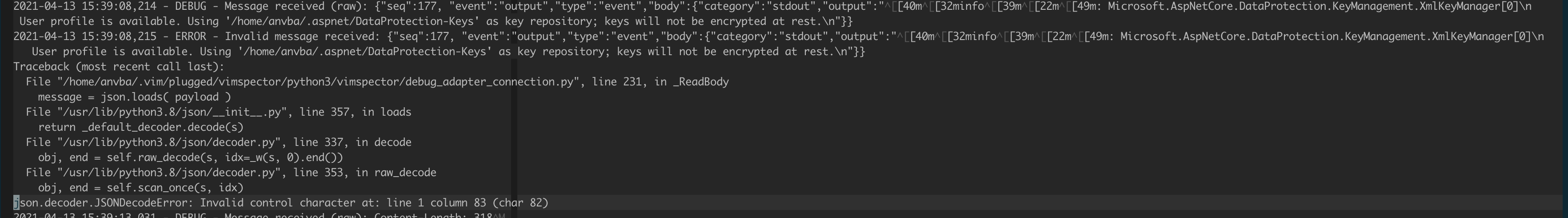 Invalid control characters in JSON payload · Issue #59 · Samsung/netcoredbg · GitHub